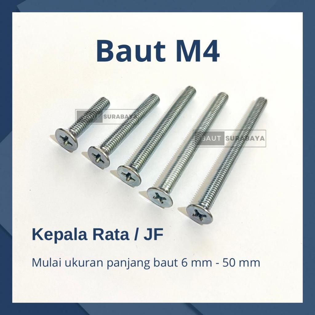 Jual 50 pcs Baut M4 JF Kepala Rata ukuran panjang baut 40 mm sampai 50 mm | Shopee Indonesia
