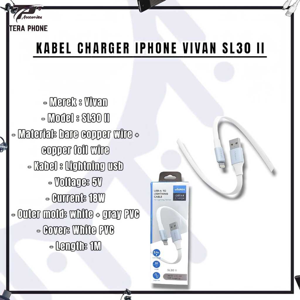 Jual KABEL DATA LIGHTNING FAST CHARGING 18WATT 30CM VIVAN SL30 II | Shopee Indonesia