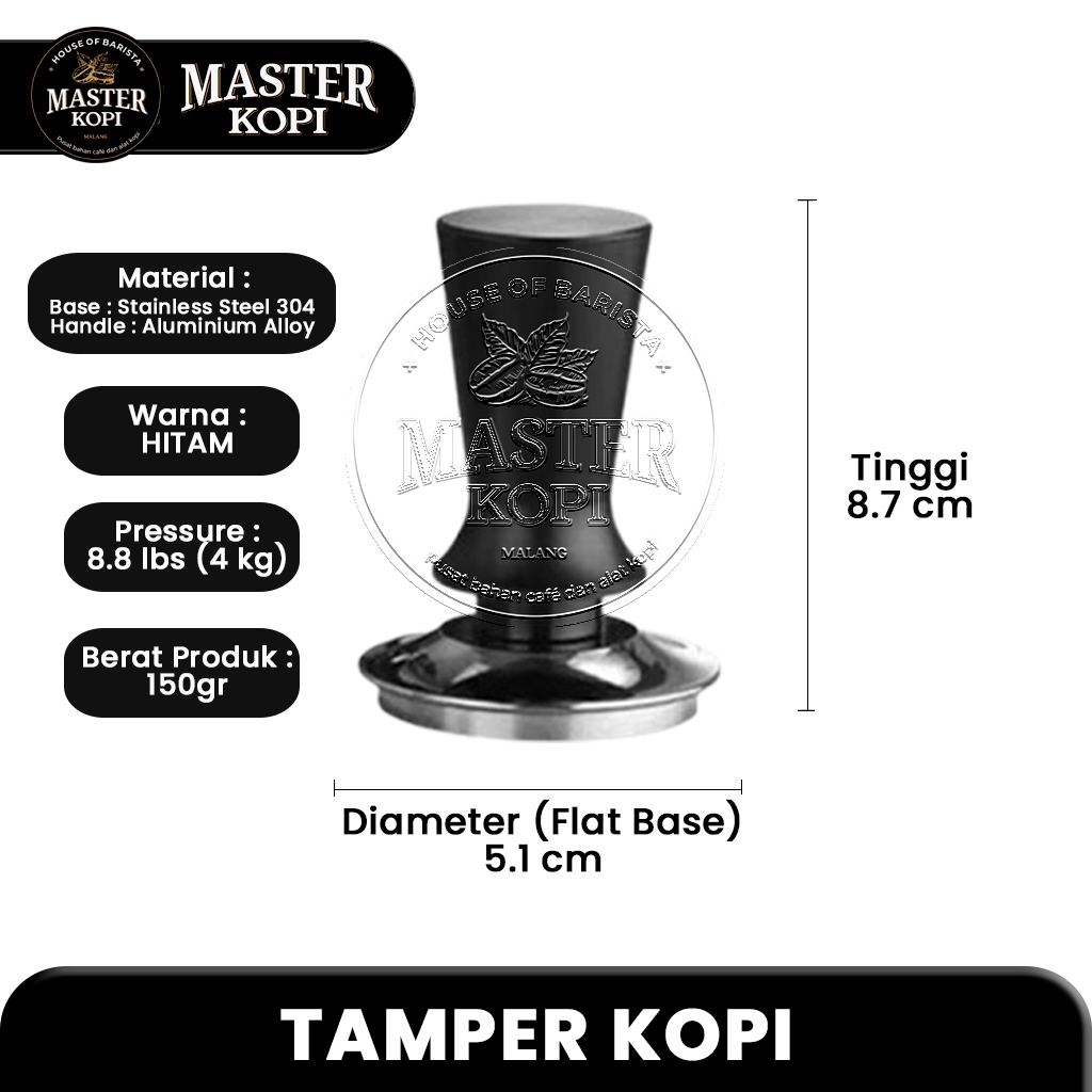 Jual Tamper Kopi Espresso Stainless Steel Flat Base Hitam 51mm 1pcs ...
