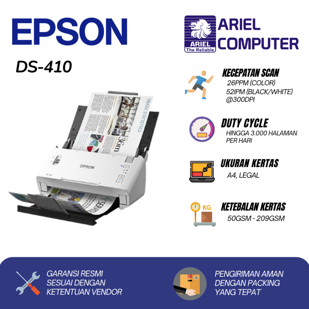 Jual Scanner Epson WorkForce DS-410 A4 Duplex Sheet-fed Document | Shopee Indonesia