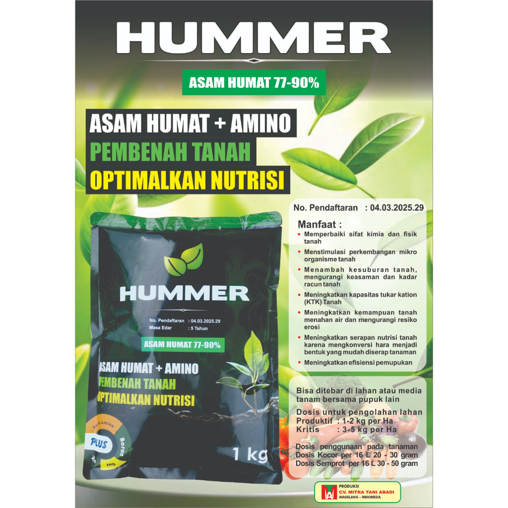 Jual Asam Humat 90 % Plus Amino Hummer Pembenah Media Tanam, Penyubur Daun dan Memperkuat Batang ...