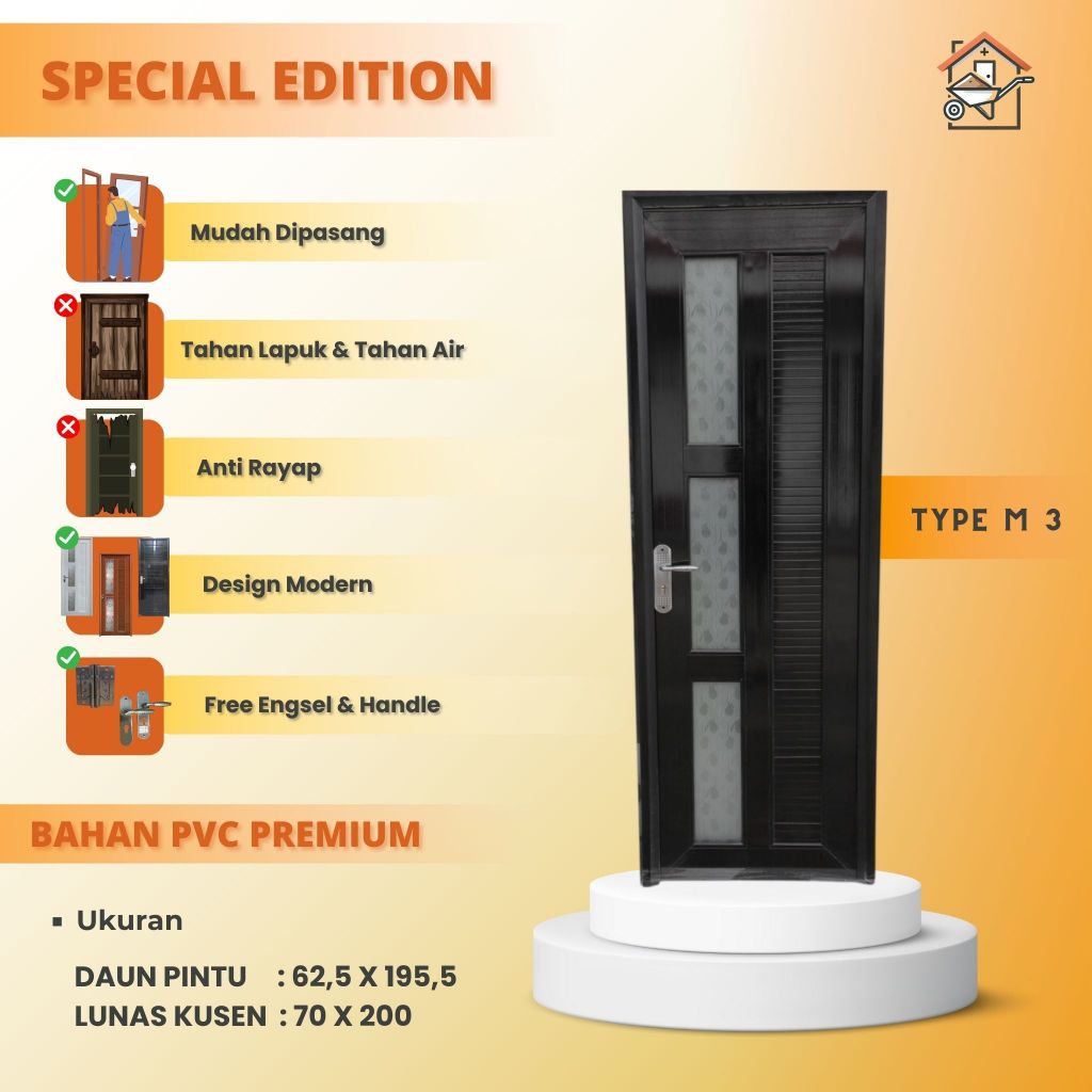 Jual PINTU KAMAR MANDI UKURAN 70X200CM || PINTU SPECIAL EDITION || PINTU PVC PLATINUM TYPE M3 ...
