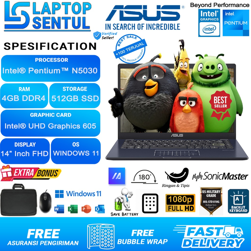 Jual Laptop Slim Asus Vivobook L410MA Intel Core N5030 512GB SSD FHD ...