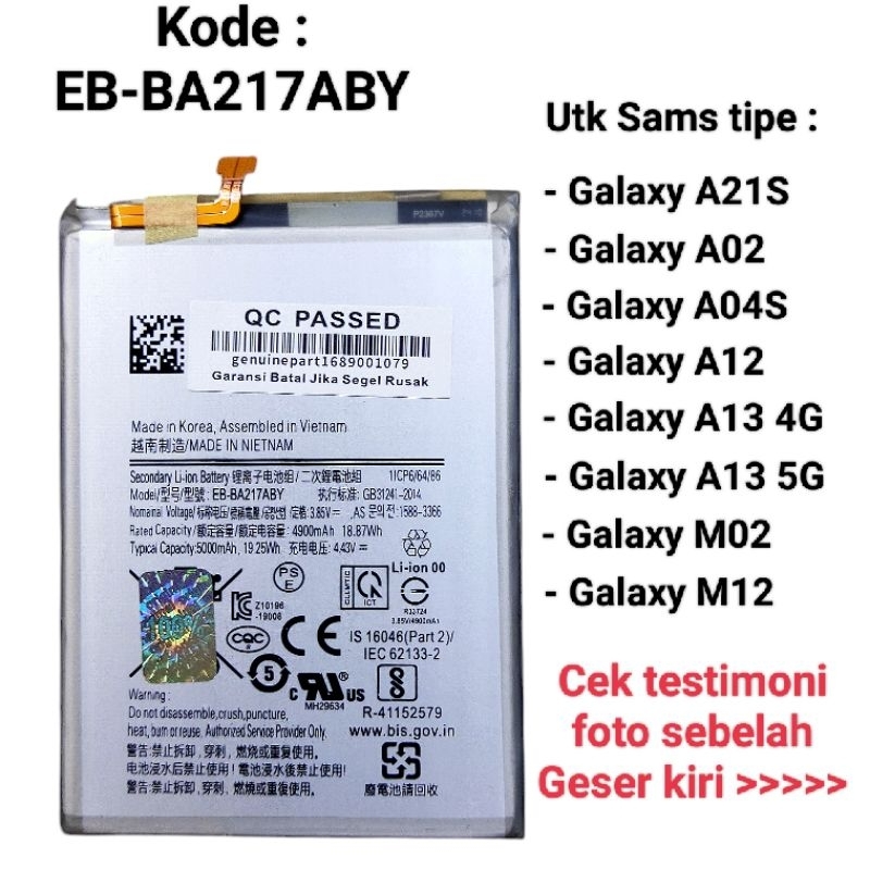Jual Baterai Sams A21S A12 A02 A13 M02 M12 EB-BA217ABY Batre Original Batrai | Shopee Indonesia