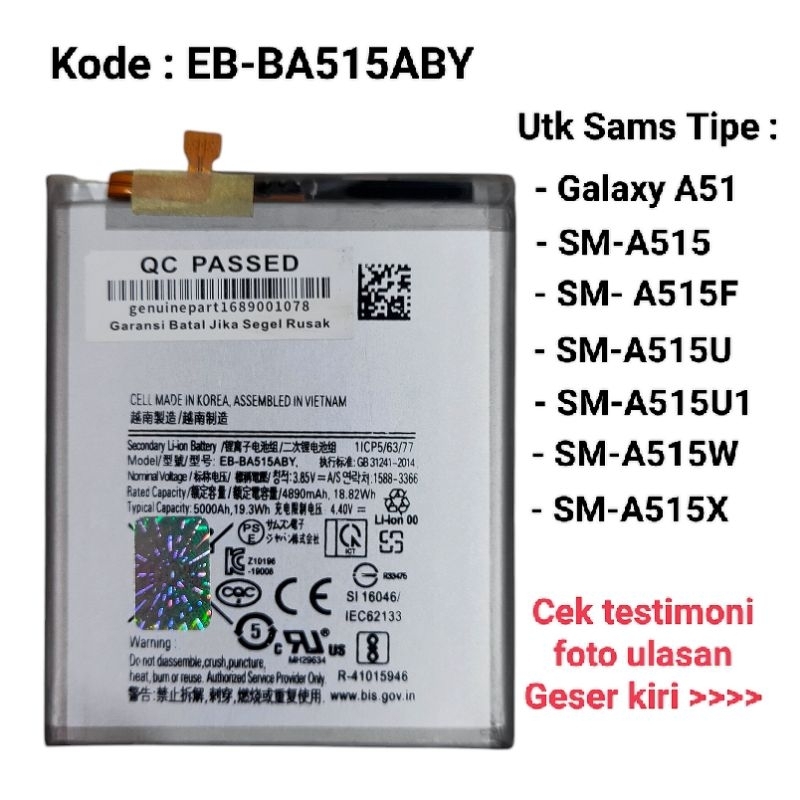 Jual Baterai Sams galaxy A51 A515 EB-BA515ABAY Batre Original Battery | Shopee Indonesia