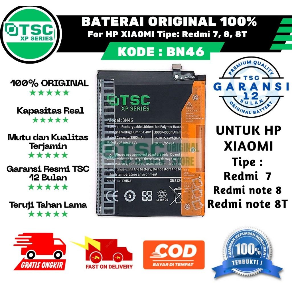 Jual TSC-BATERAI ORIGINAL 100% BN46, BATRE BATERAI BATTERY XIAOMI Redmi ...