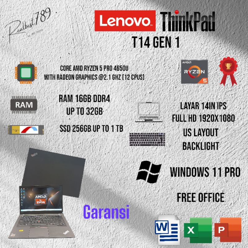 Jual Laptop Lenovo Thinkpad T14 G1 Core AMD Ryzen 5 PRO 4650U Ram 32GB ...