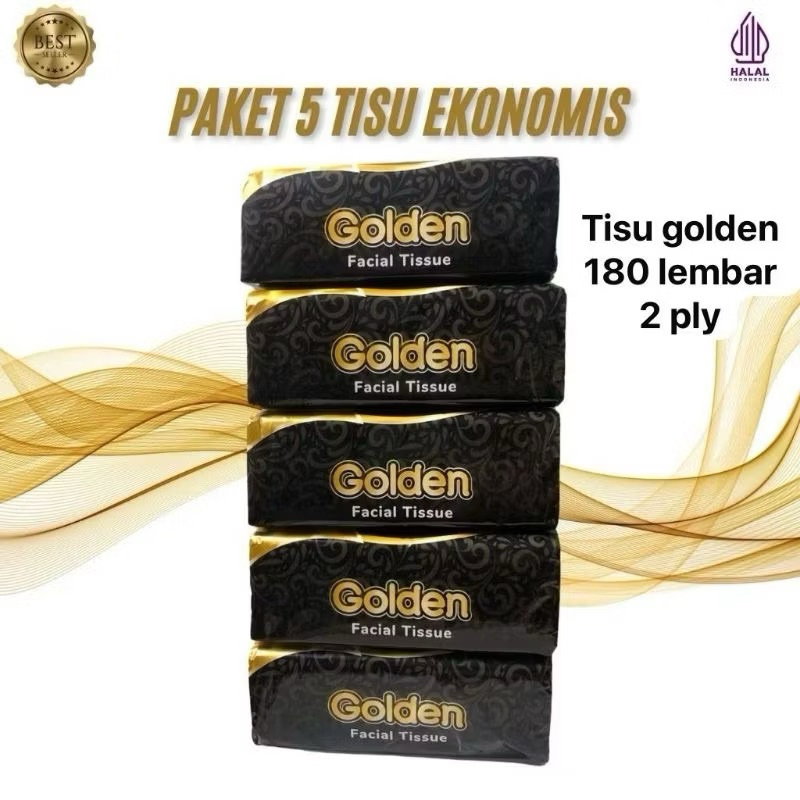 Jual 5 pack - Tisu Golden 2ply 180 lembar facial tissue emboss halus ...