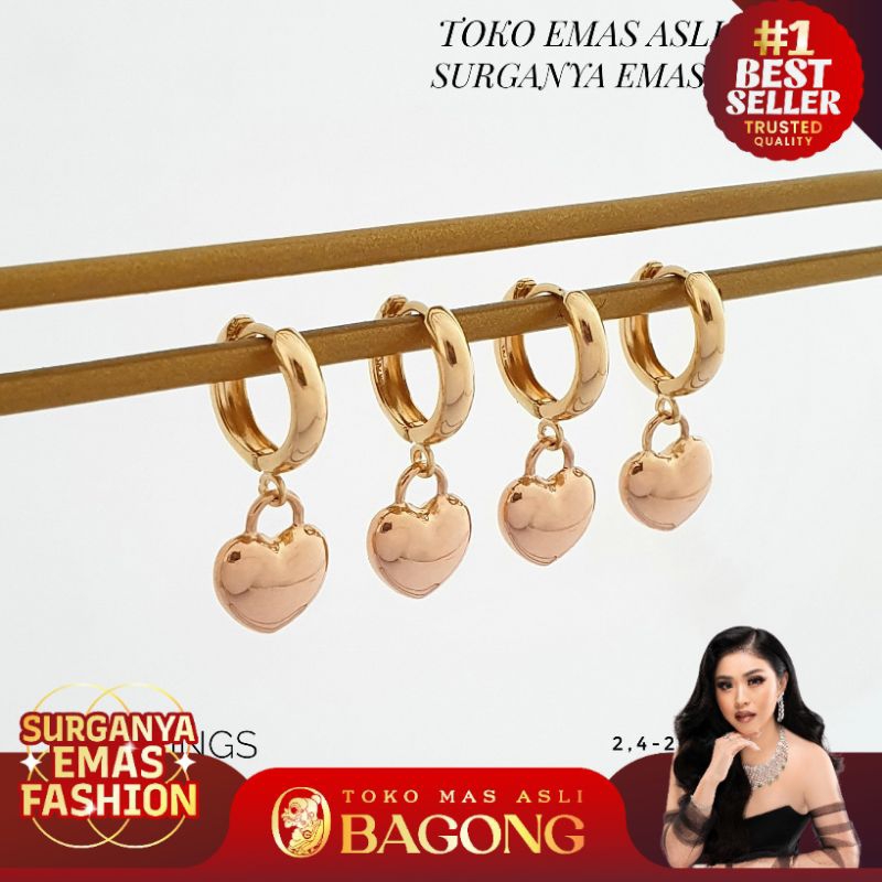 Jual ANTING FASHION LOVE GEMBUNG 17K/750-ASLI BAGONG GOLD BAGONG EMAS ...