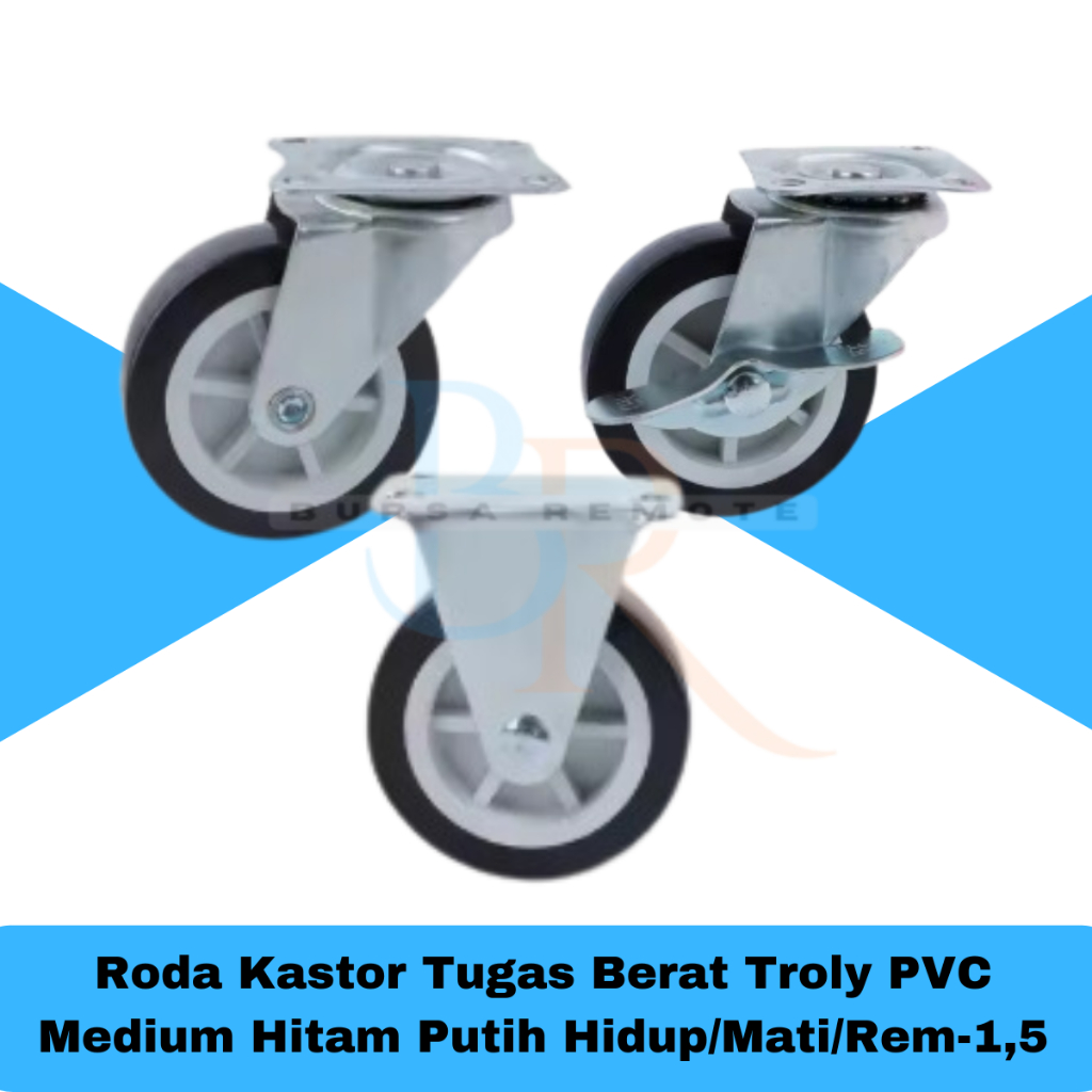 Jual Roda Kastor Tugas Berat Troly PVC Medium Hitam Putih Hidup/Mati ...