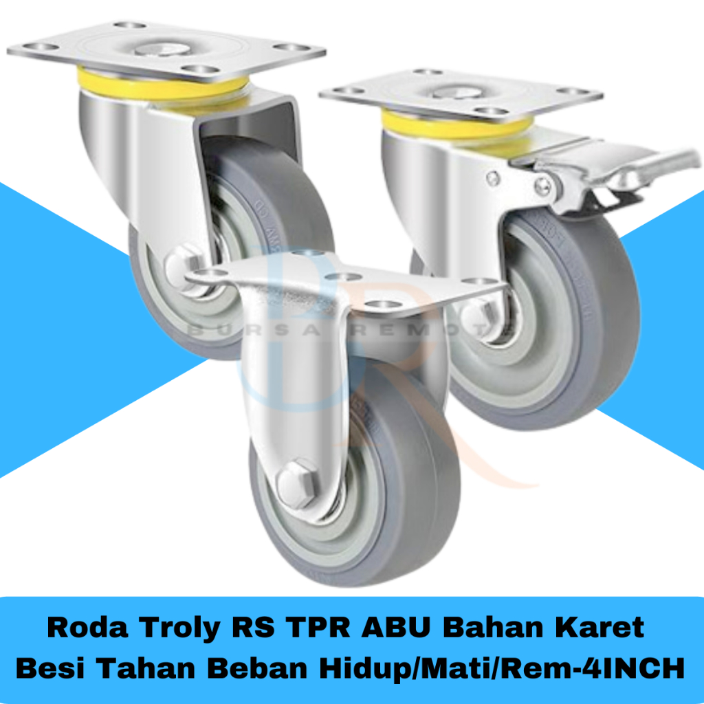 Jual Roda Troly RS TPR ABU Bahan Karet Besi Tahan Beban Hidup/Mati/Rem ...