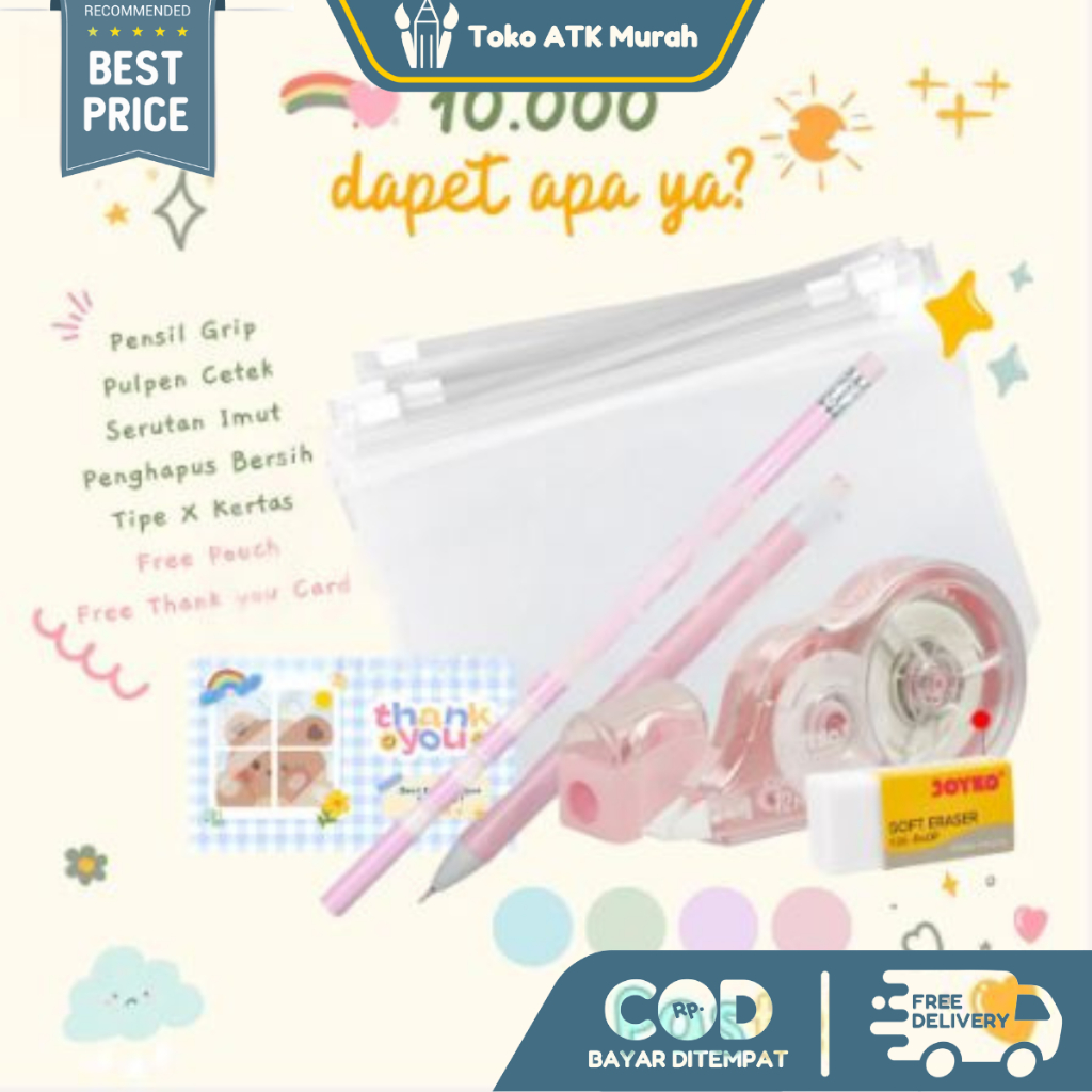 Jual Paket Alat Tulis Set 10K FREE POUCH Pulpen Pensil Rautan Penghapus ...