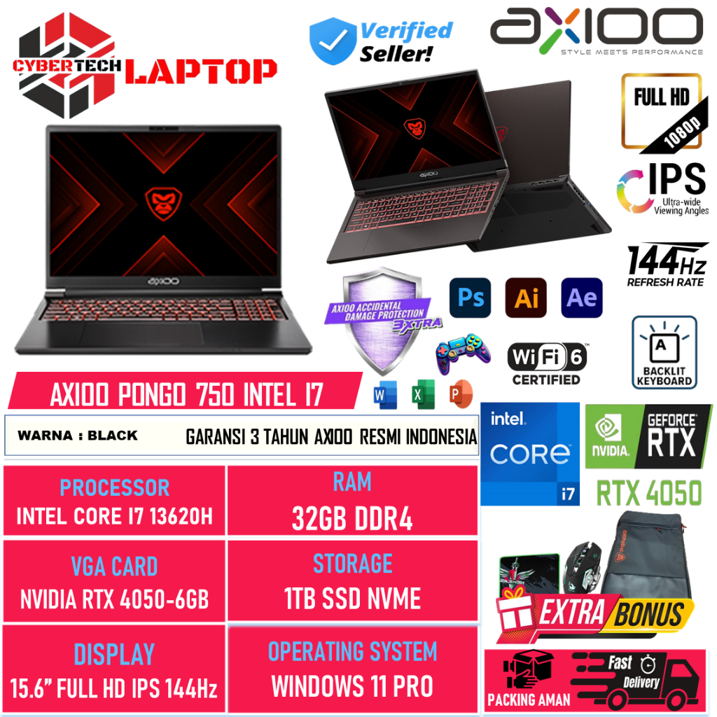 Jual Laptop Gaming AXIOO PONGO 750 Intel Core i7 13620H RAM 32GB 1TB ...