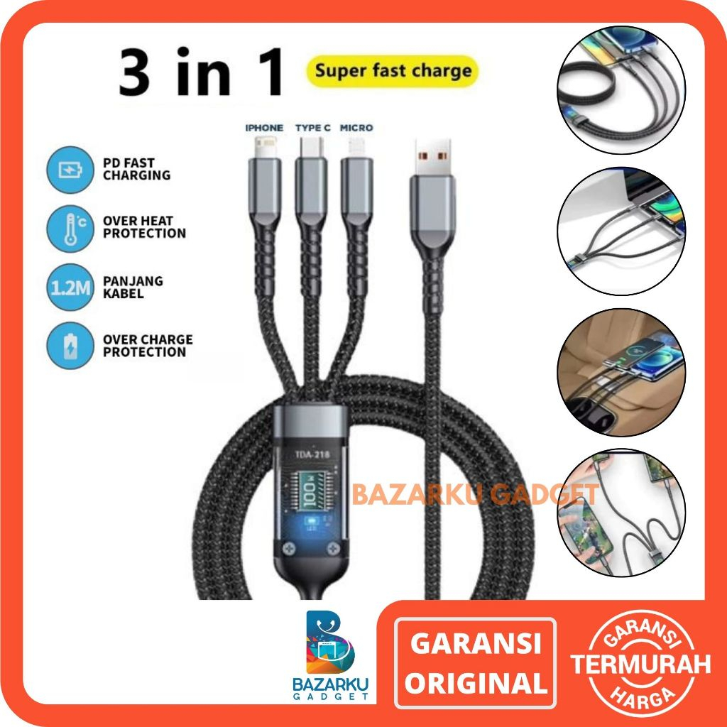 Jual Kabel Data 3in1 Type C Micro Lightning 100w Kabel Data Fast ...