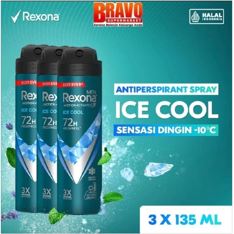 Jual PROMO!!! Rexona Men Antiperspirant DEODORANT SPRAY Ice Cool 135ml - Triplepack (3 x 135ml ...