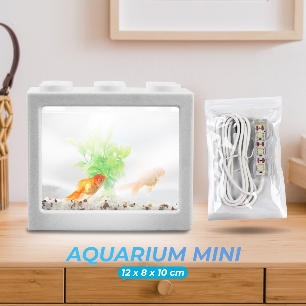 Jual AQUARIUM MINI LEGO BLOCK 4 SIDE WINDOWS 12x8x10cm DENGAN WHITE LED ...