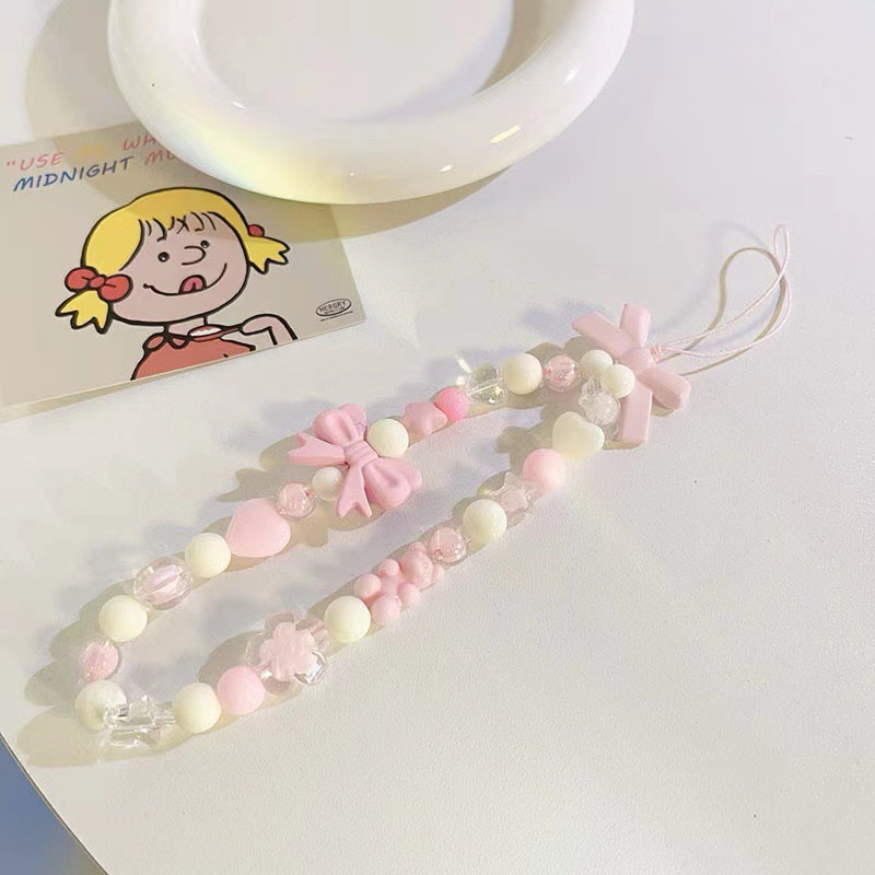 Jual Phone Strap Love Heart Gantungan HP Chains Strap Pink Beaded bunga ...