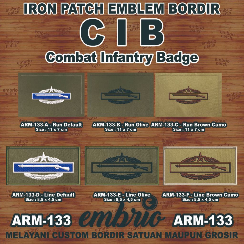 Jual ARM-133 Patch CIB Combat Infantry Badge US Army Patches Emblem Bordir Baju M-65 Tentara ...