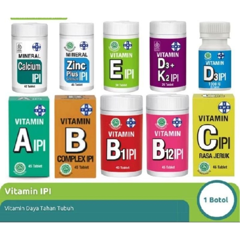 Jual Suplemen vitamin IPI A. B1 B2 komplek C D E Zinc /Vit E/ Vit C/ Vit B Complex/B12/ Vit A ...