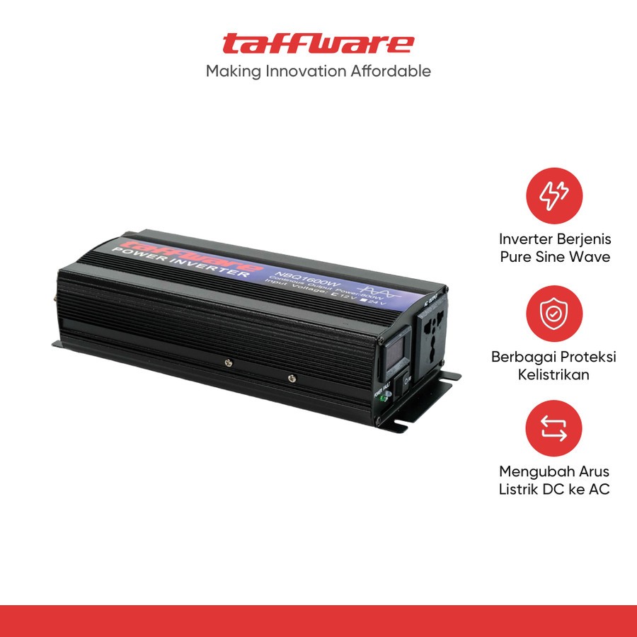 Jual Taffware Power Inverter Mobil Pure Sine Wave DC 12V to AC 220V 1600W - NBQ1600W | Shopee ...