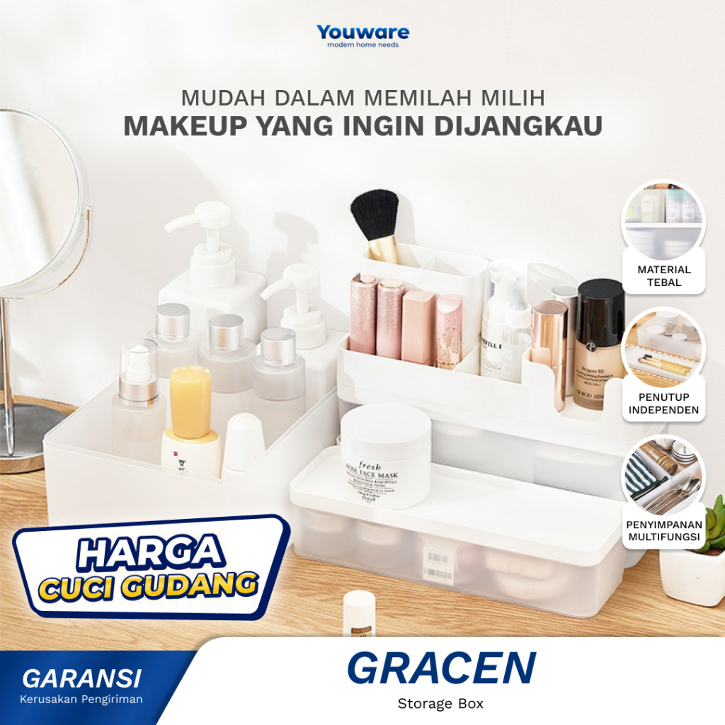 Jual Youware - Gracen Storage Box / Wadah Penyimpanan Serbaguna Meja Rias / Belajar Transparan ...