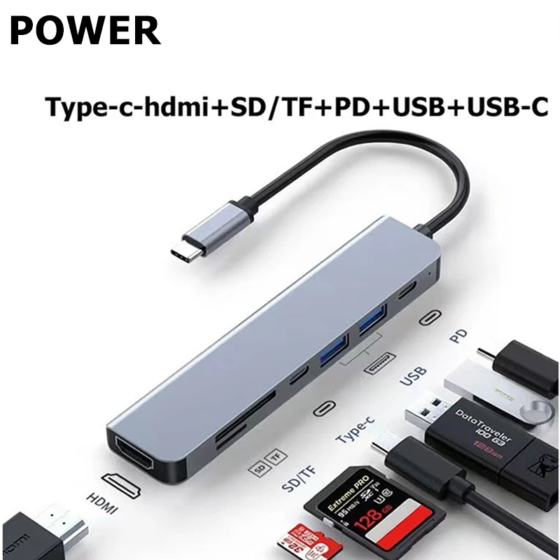 Jual POWER 7 in 1 Type C USB HUB Converter HDMI Adapter Travel 4K USB 3.0 Converter SD Card ...