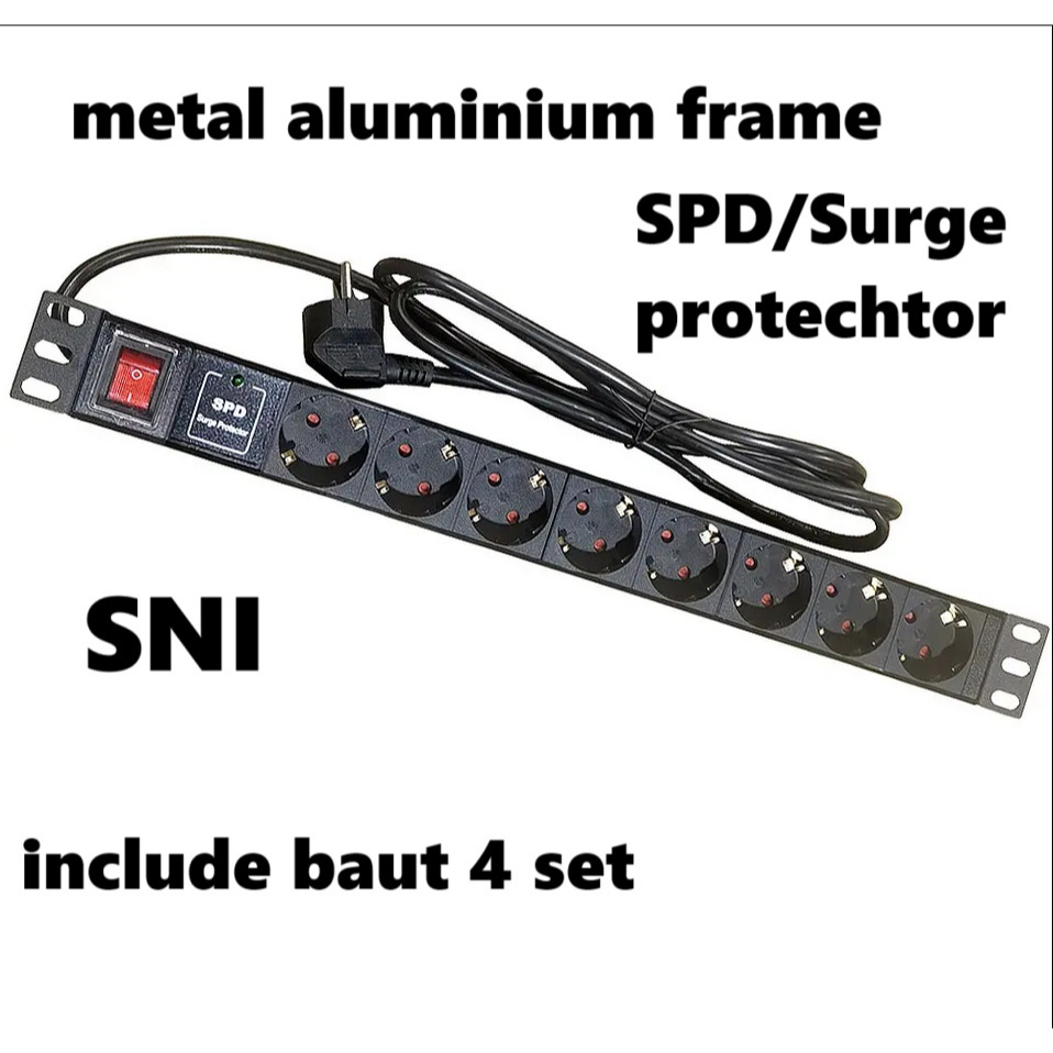 Jual PDU 8 port SPD METAL anti petir SNI 19 inch 1U rackmount power ...