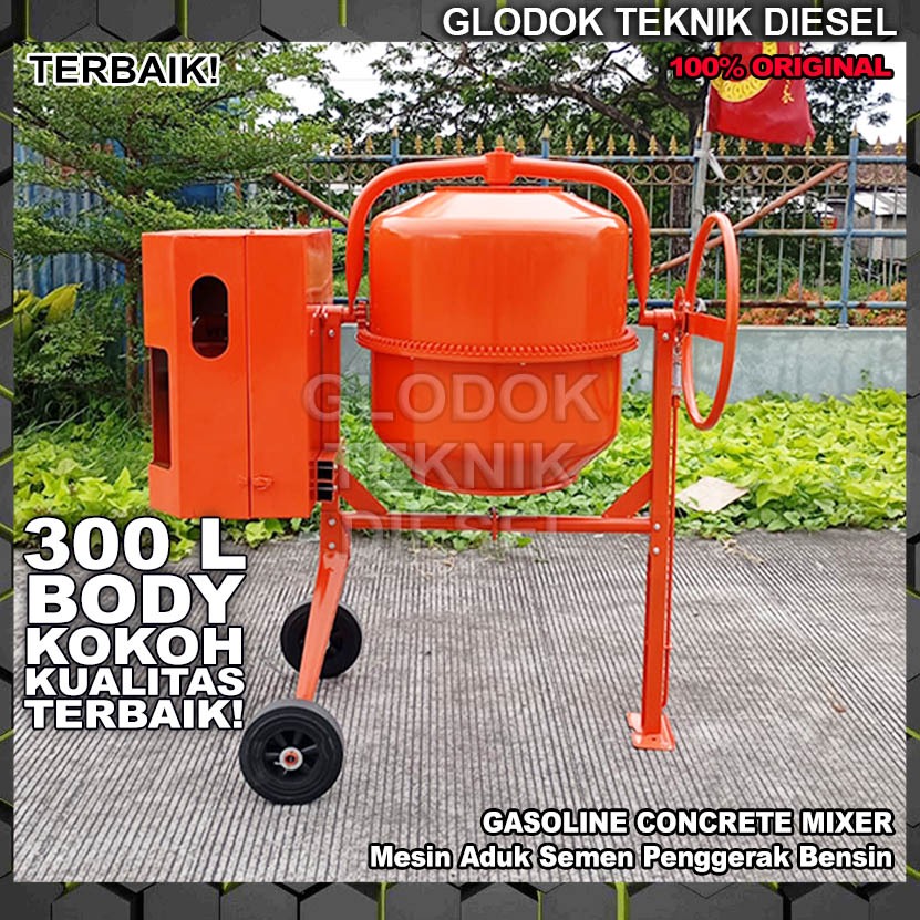 Jual Mesin Molen Aduk Semen Cor Beton Penggerak Bensin 300 Liter Gasoline Engine Concrete Mixer ...