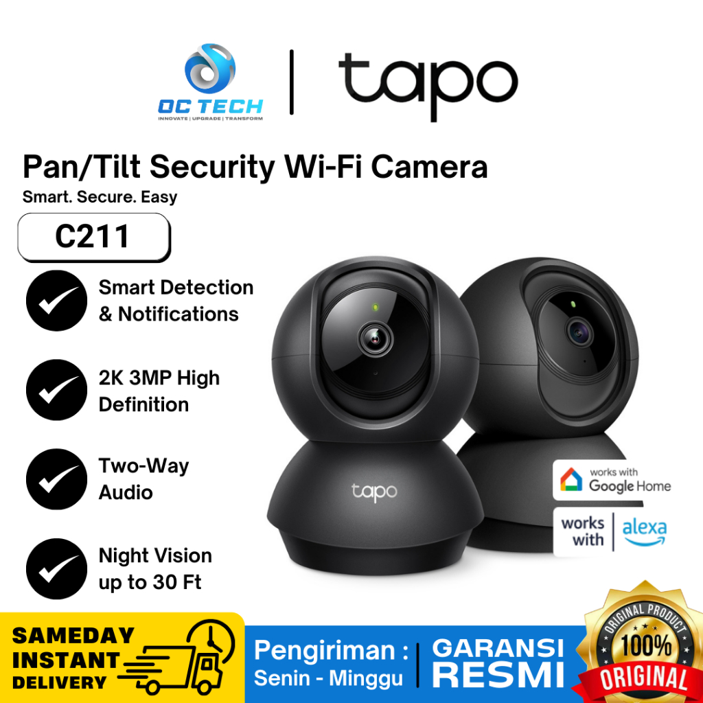 Jual TP-Link Tapo C211 CCTV Pan/Tilt 2K 3MP Smart Home Security Wi-Fi Camera With Micro SD ...