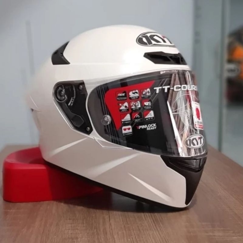 Jual KYT TT COURSE PLAIN WHITE ORIGINAL | HELM FULL FACE KYT TT-COURSE POLOS PUTIH ORI SNI ...