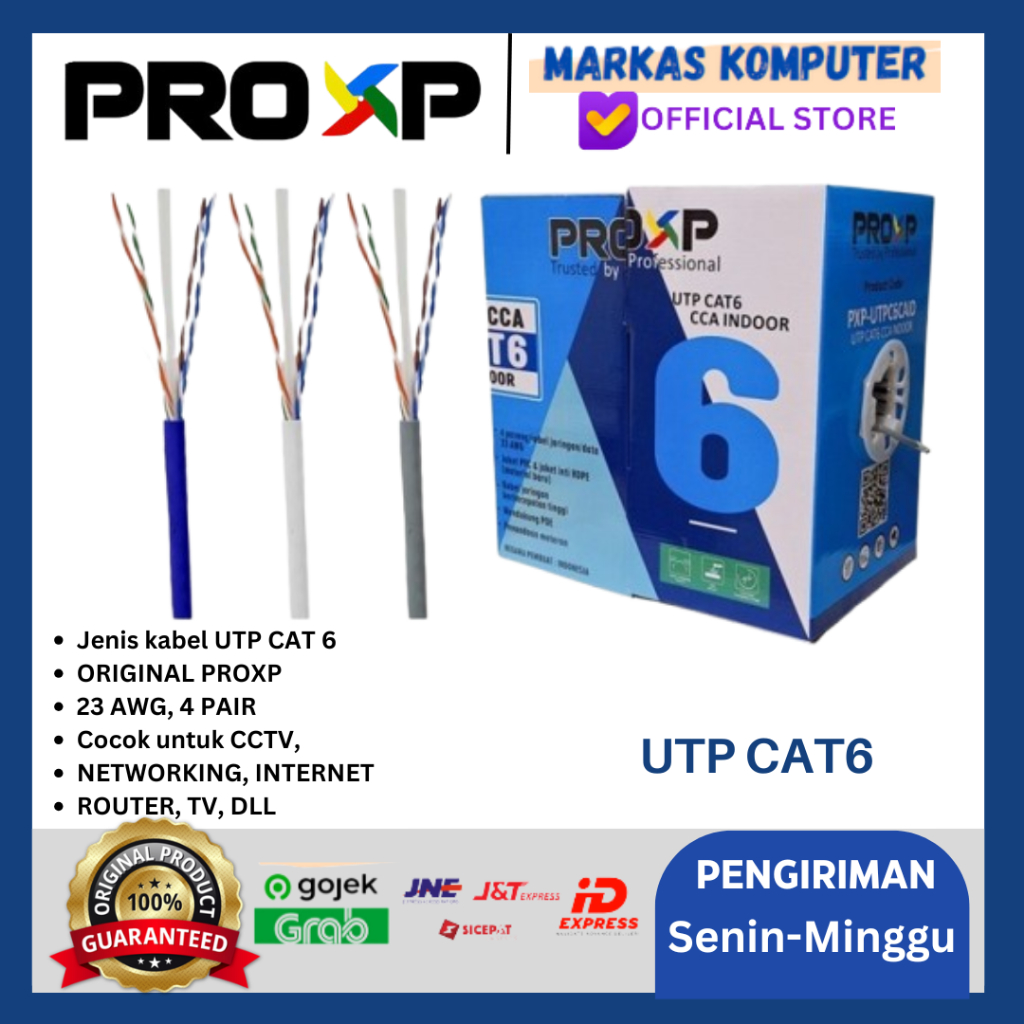 Jual Kabel LAN UTP Cat 6 PROXP 1 roll 305 Meter CCA PXP-UTPC6CAID ...