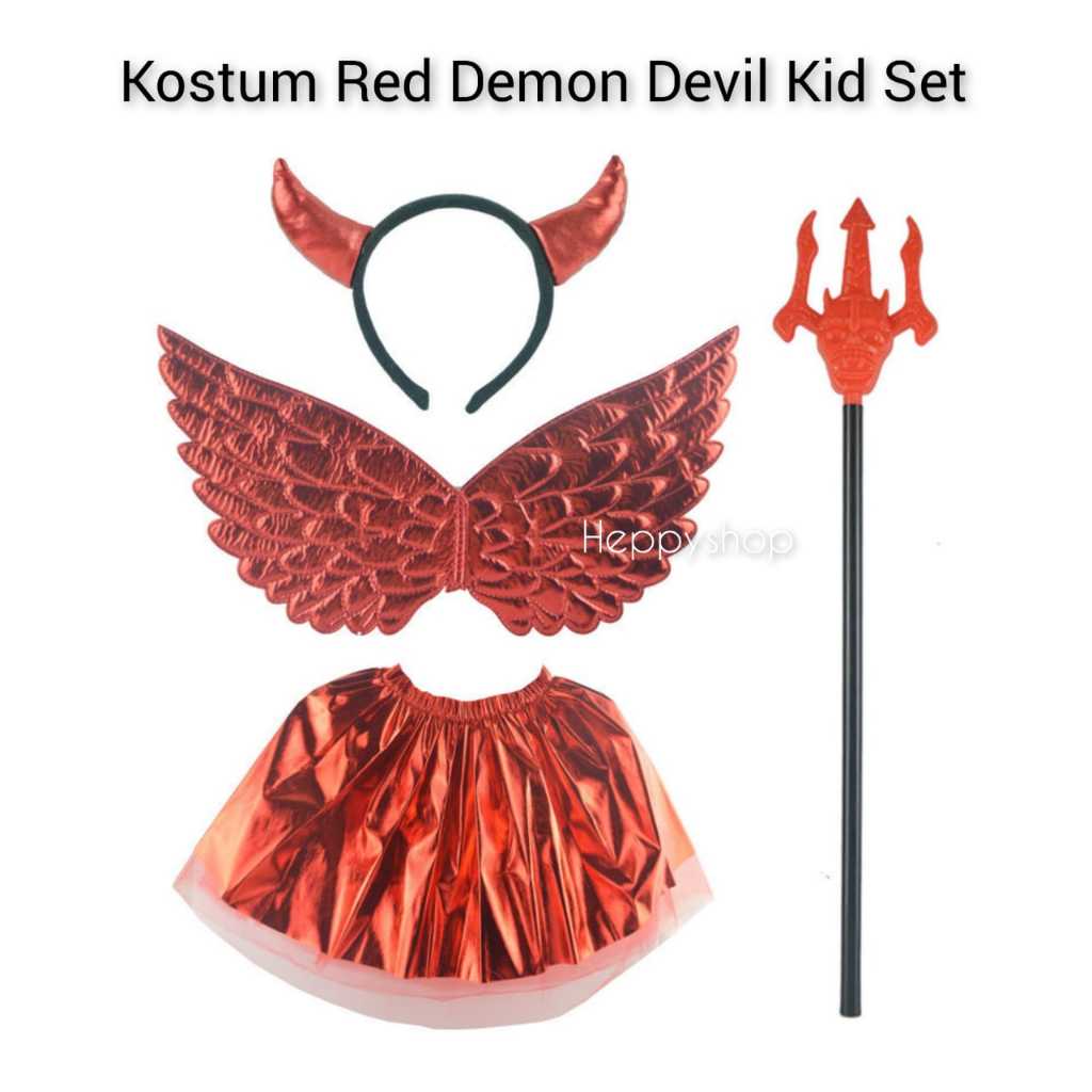 Jual Kostum Red Demon Devil Kid Set Sayap Setan Tanduk Merah Cosplay ...