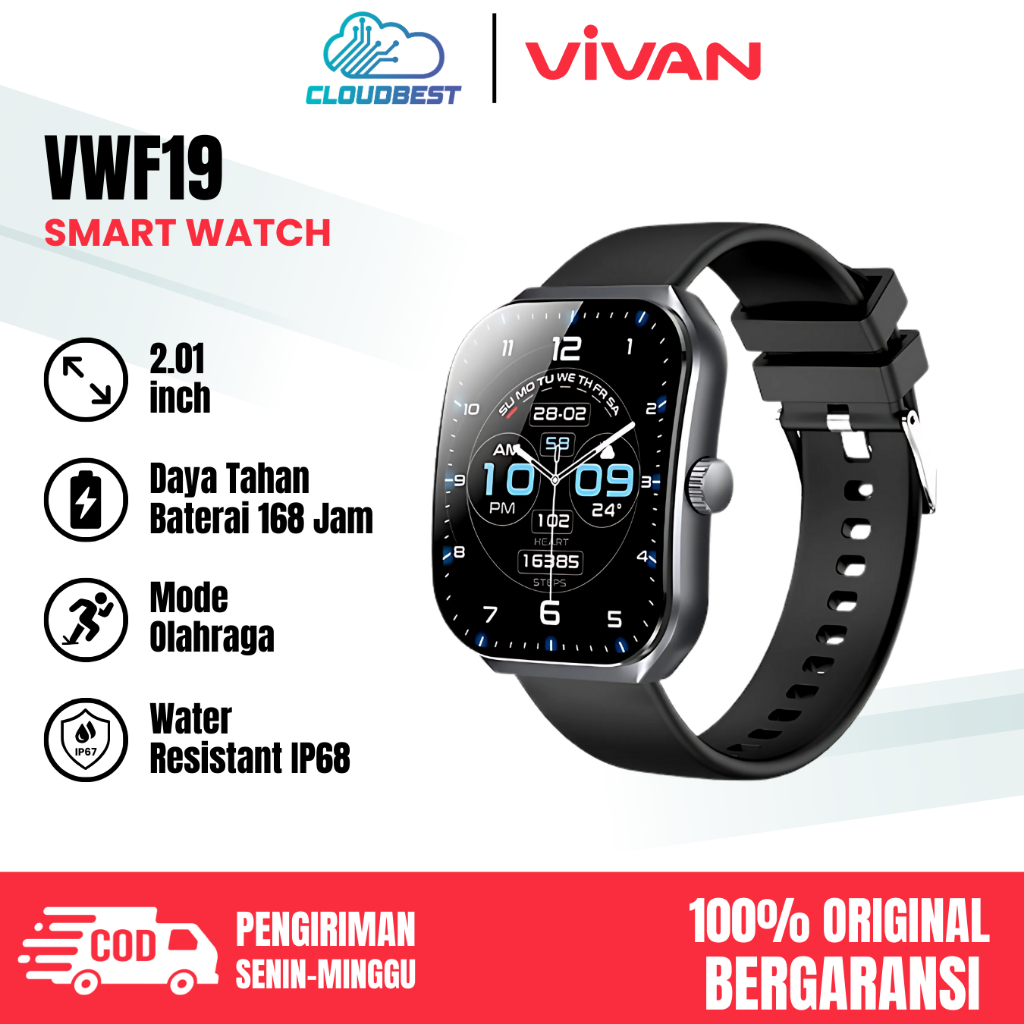 Jual VIVAN Curved Smartwatch VWF19 100+ Sports Mode IP68 Professional ...
