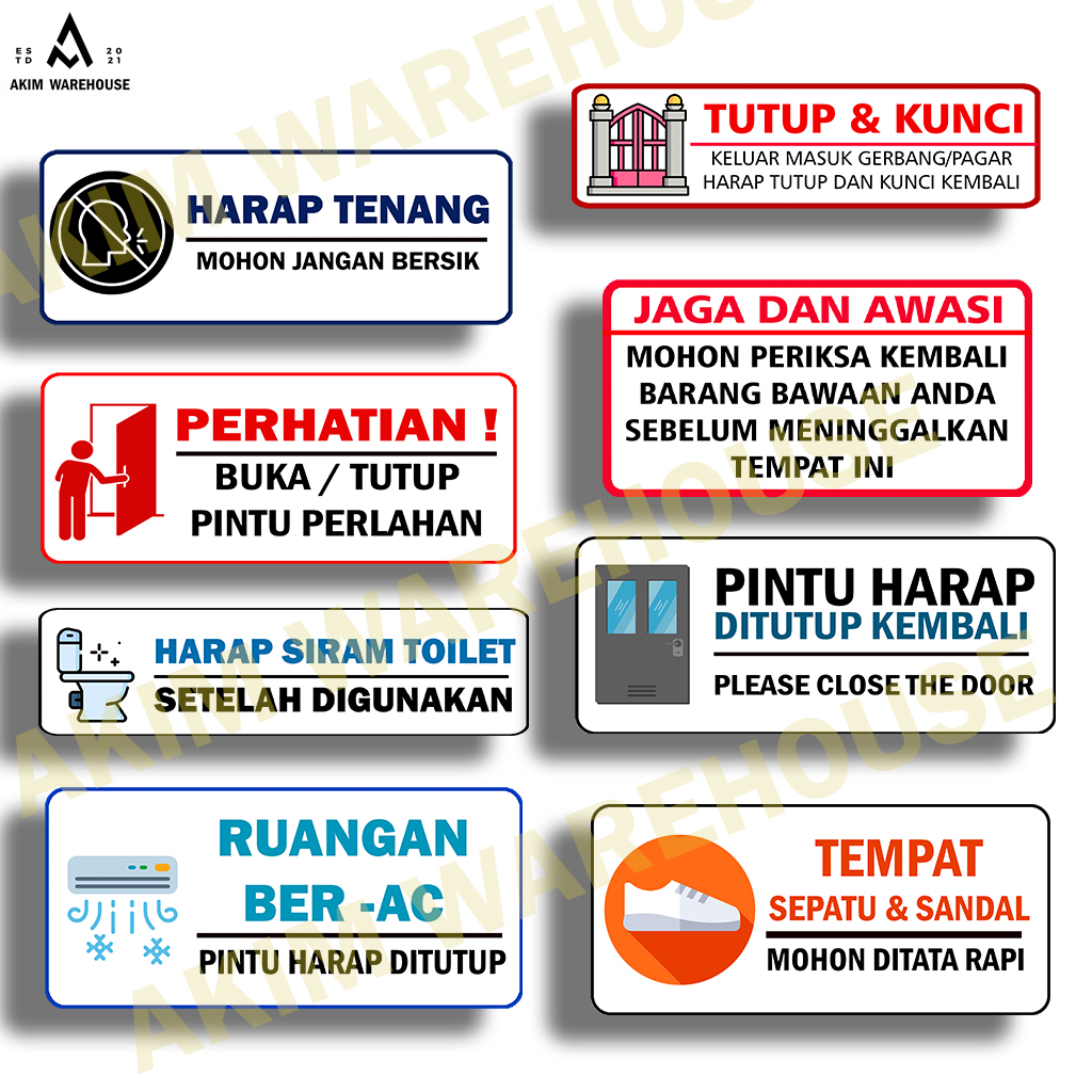 Jual Stiker Pemberitahuan /Perhatian/buka tutup pintu perlahan/siram ...