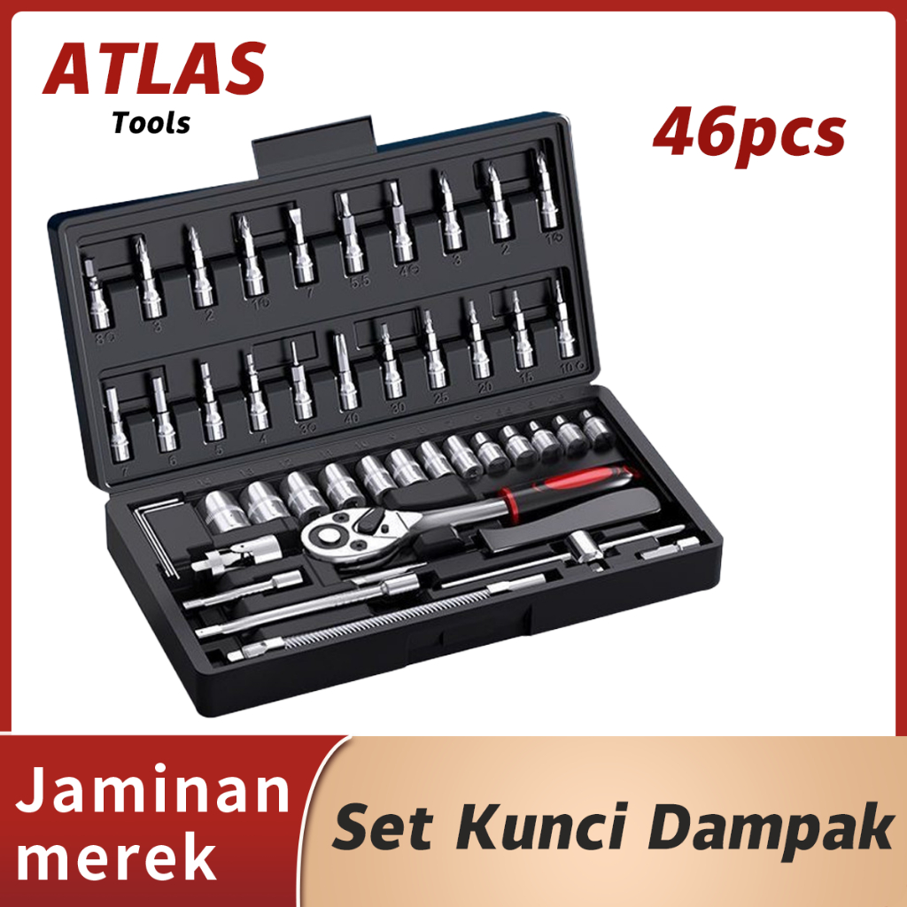 Jual ATLAS Tools kunci shock set 46Pcs kunci Socket 1/4” Motor Lengkap ...