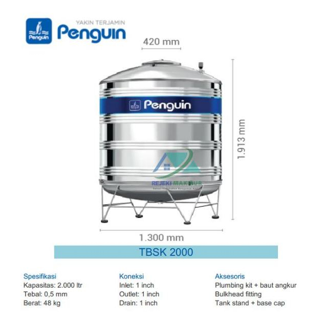 Jual Toren Tangki Tandon Air Penguin Stainless Steel TBSK 2000 - 2000 ...