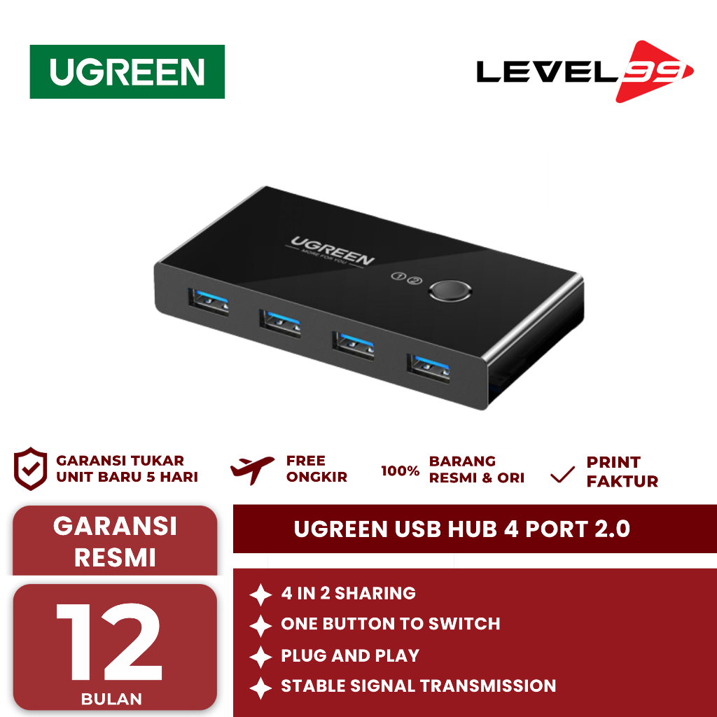Jual Ugreen Usb Hub 4 Port 2.0 / 2X Usb 2 In 4 Out Sharing Switch Box | Shopee Indonesia