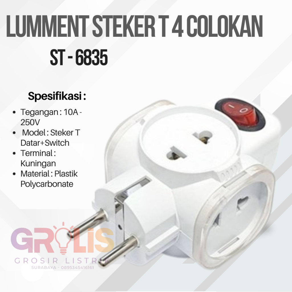 Jual Steker T Datar Switch On Off Cabang 4 Lubang Soket Stop Kontak ...