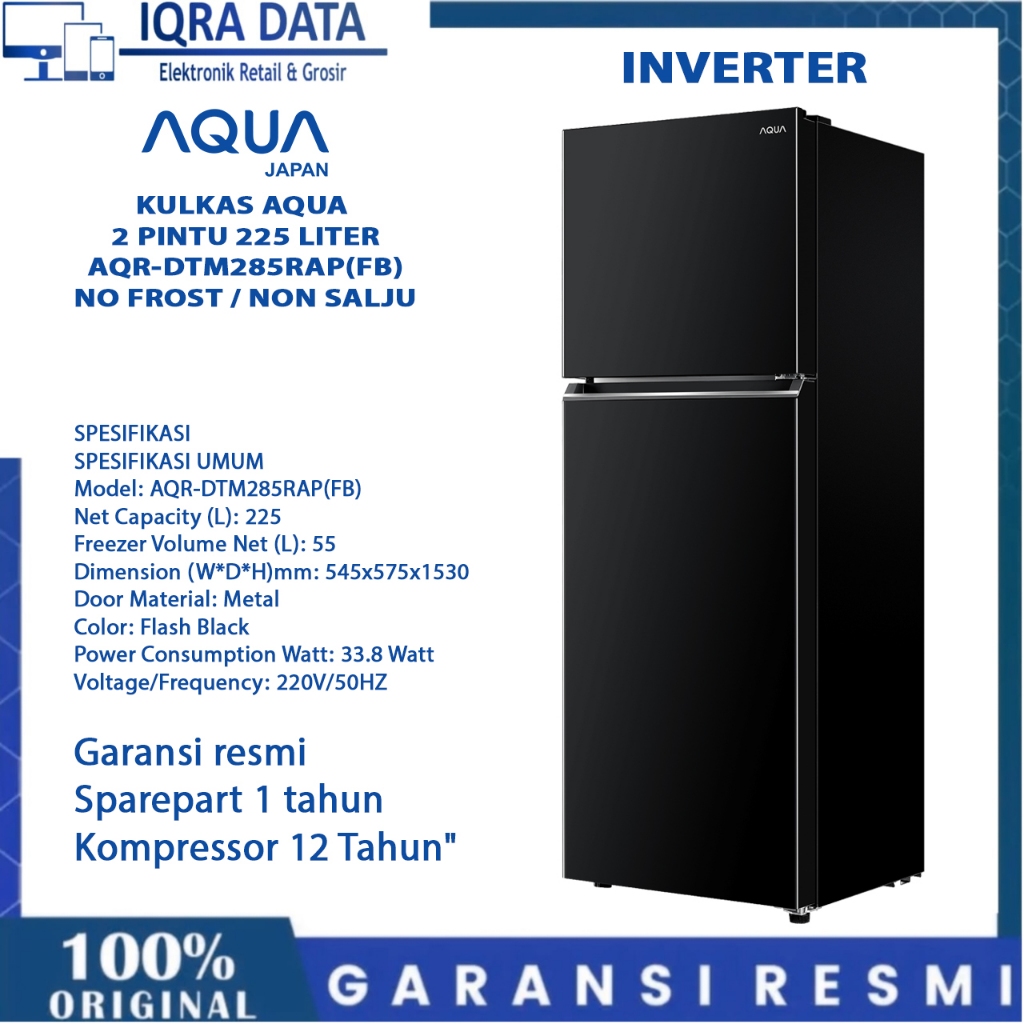 Jual KULKAS AQUA 2 PINTU INVERTER 225 Liter AQR-D285RAP(FB) GARANSI RESMI AQUA 12 Tahun | Shopee ...