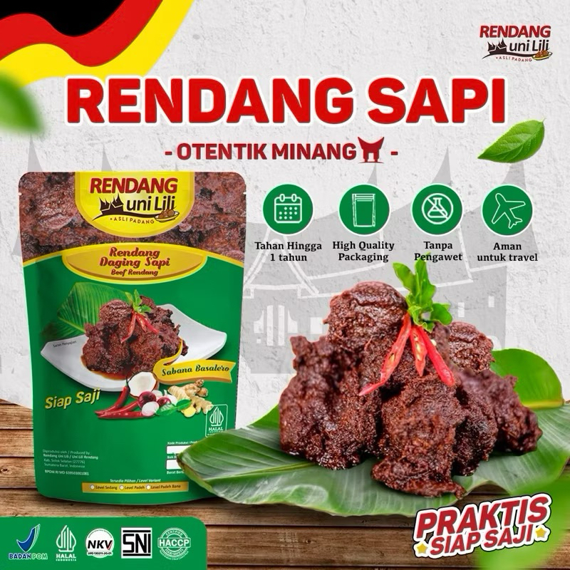 Jual RENDANG UNI LILI - RENDANG DAGING 250 gr ASLI PADANG MD BPOM HALAL MUI SNI | Shopee Indonesia
