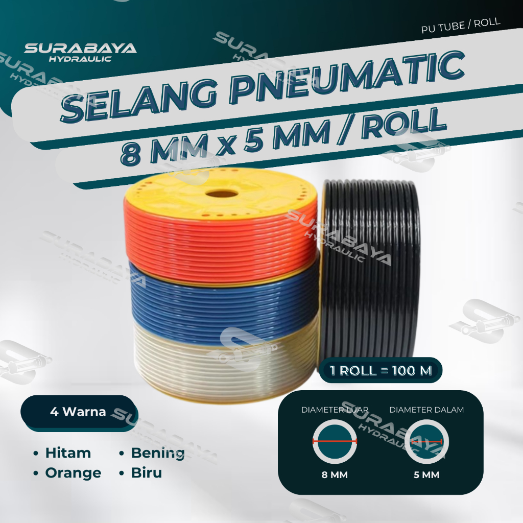 Jual Selang Pneumatic / Pu Tube 8 mm x 5 mm per 1 Roll ( 100 M ) | Shopee Indonesia
