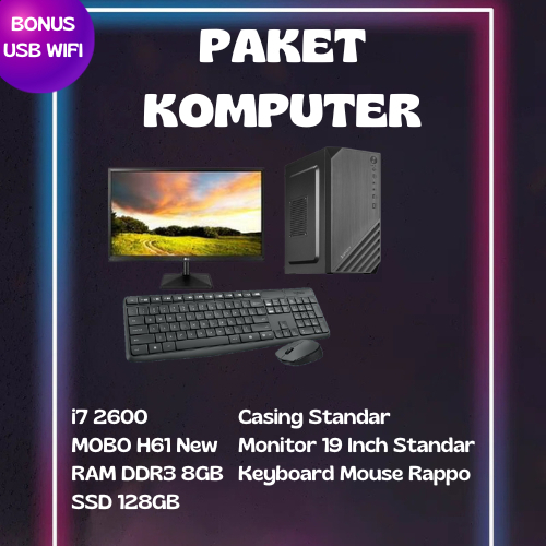 Jual Paket PC Komputer CPU Rakitan Core I7 2600 Mainboard H61 New Ram DDR3 8GB SSD 128GB Siap ...