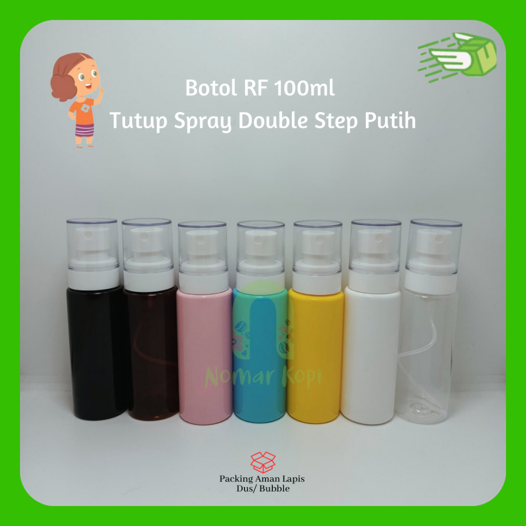 Jual Botol 100ml RF Warna Warni Tutup Spray Double Step Putih NECK24 ...