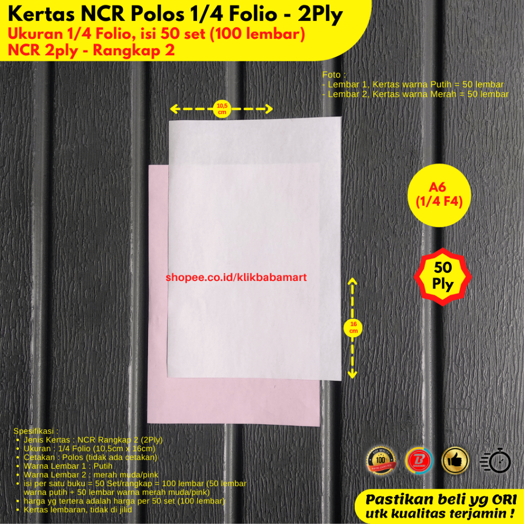 Jual KERTAS POLOS KOSONG A6 1/4 FOLIO RANGKAP 2 PLY PUTIH MERAH NON ...