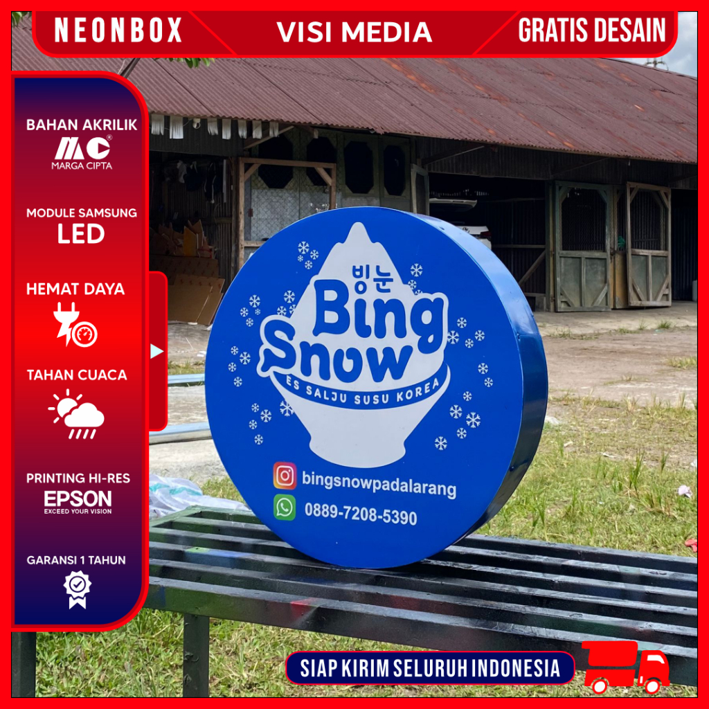 Jual PAKET LENGKAP SIAP PASANG Neon Box Bulat Custom Outdoor 2 Sisi ...