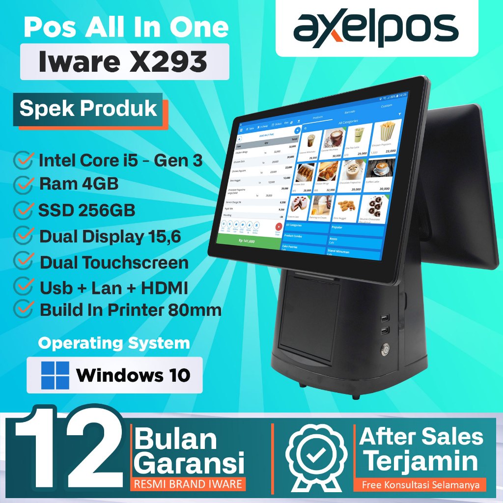 Jual Axelpos Pos All In One Mesin Kasir Touchscreen Dual Monitor Intel Core I5 Ram 4Gb / Ssd ...