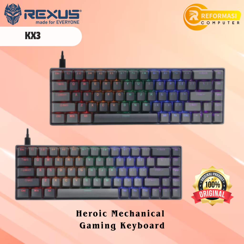 Jual REXUS GAMING KEYBOARD Rexus KX3 / KX-3 Heroic 68% Mechanical Gaming Keyboard | Shopee Indonesia