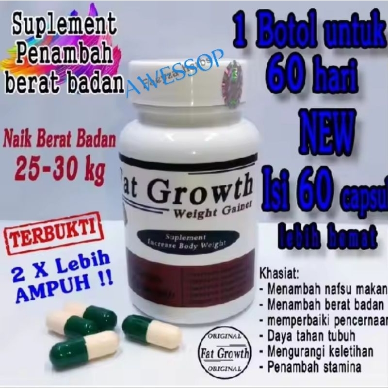 Jual FAT Growth Suplemen Penggemuk Badan isi 60 Kabsul 100% Original ...