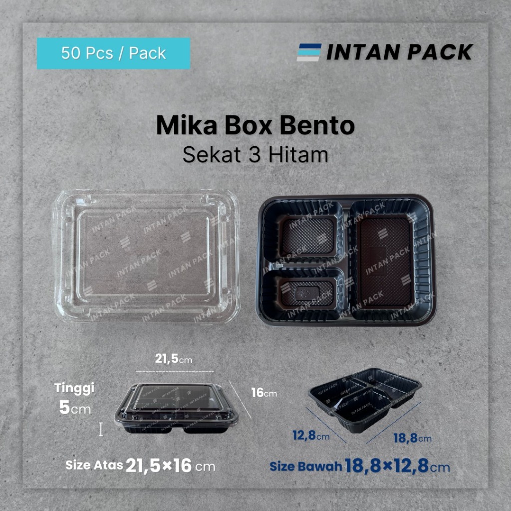 Jual Mika Tray Box Bento Hitam Sekat 3 Mika Box Catering ( 50 pcs ...