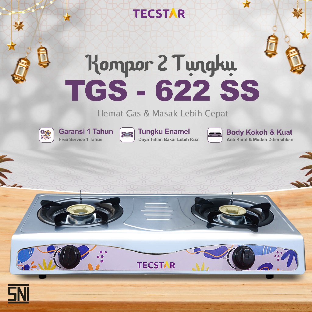 Jual TECSTAR Kompor Gas 2 Tungku Stainless Optimax Teraflon Anti ...